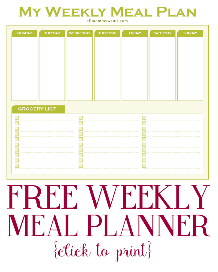 Printable Weekly Meal Planner With Grocery List Life She Has