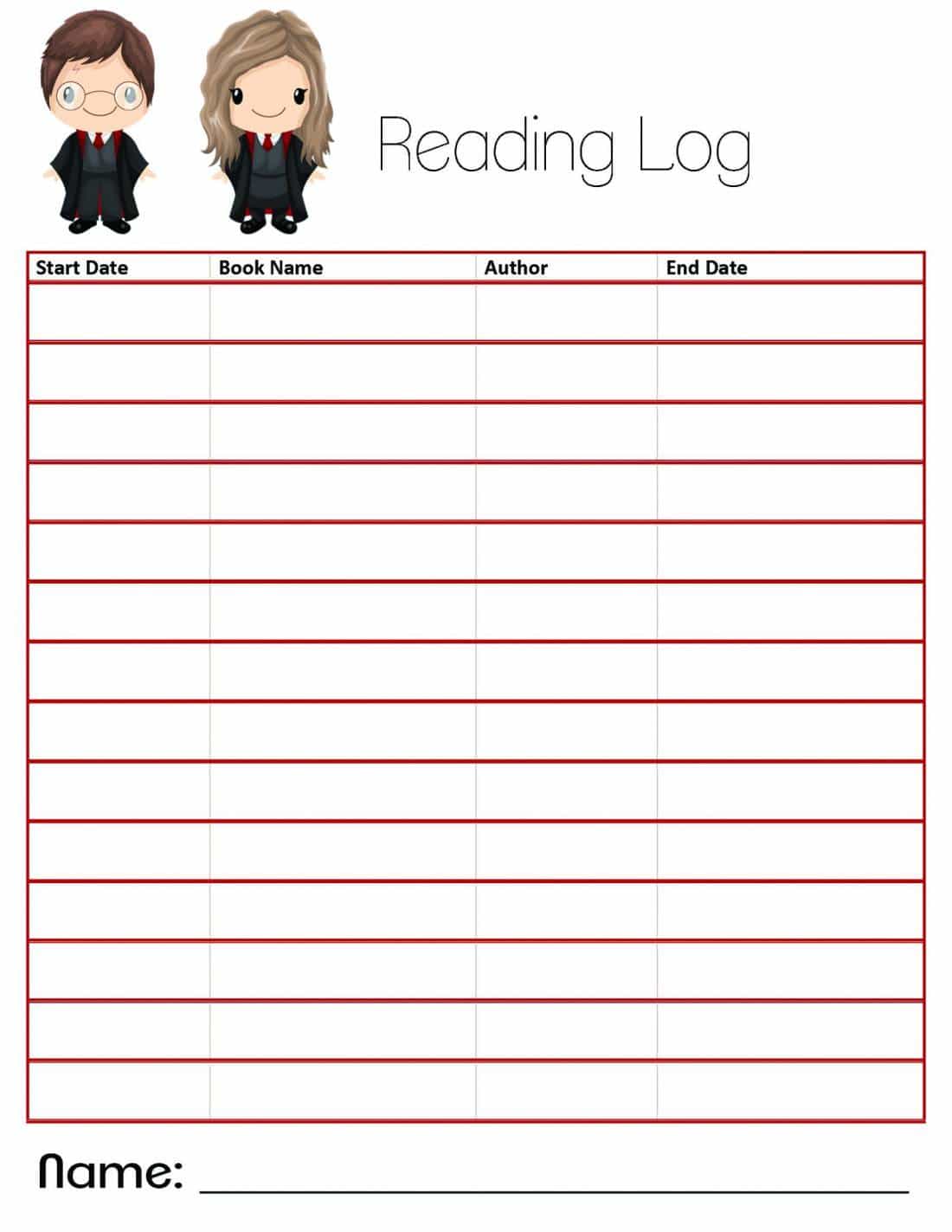 Harry Potter Themed Reading Log & Book Review Form