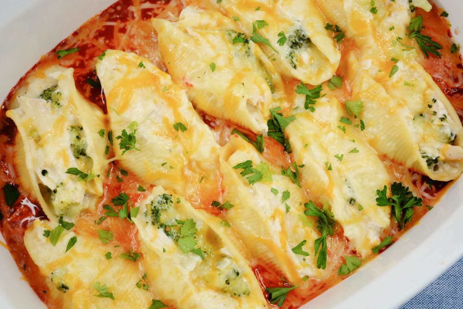 Chicken Broccoli Alfredo Stuffed Shells - Life She Has